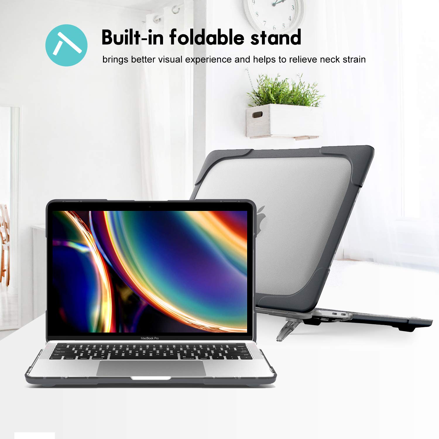 ProCase for MacBook Pro 13 Inch 2023 M2, 2022 2020 M1 A2338/ A2289/ A2251, Heavy Duty Hard Shell Case with Dual Layer Protective Cover and Kickstand for MacBook Pro 13-inch -Black