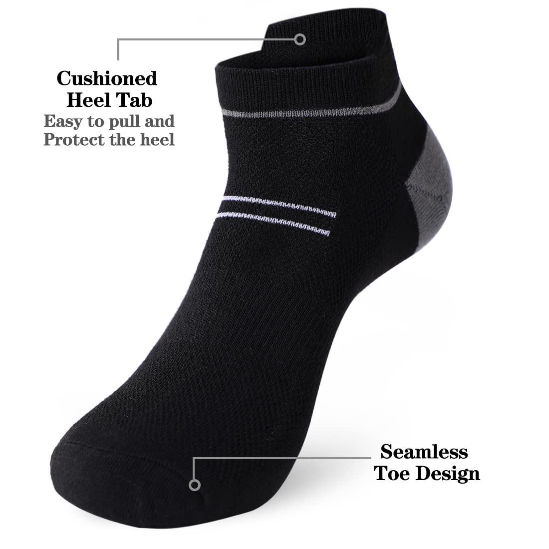 pureluca No Show Ankle Socks Low Cut Socks for Men&Women, Non Slip, 6 Pairs Black