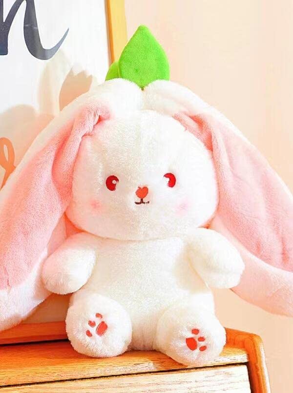 Xeletu Easter Stuffed Cute Bunny,Easter Stuffed Cute Bunny Plush Pillow Toys,Reversible Floppy Ear Bunny Plushie Bunny Plush Pillow,Carrot Strawberry Bunny Pillow Plush Toy (Strawberry, 7.1in)