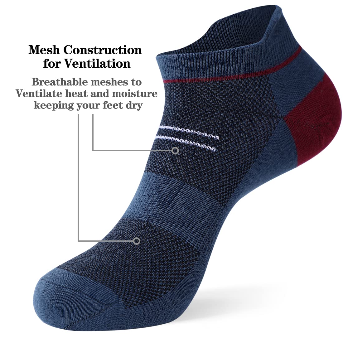 pureluca No Show Socks Ankle Low Cut Socks for Mens, Non Slip, 6 Pairs, Blue