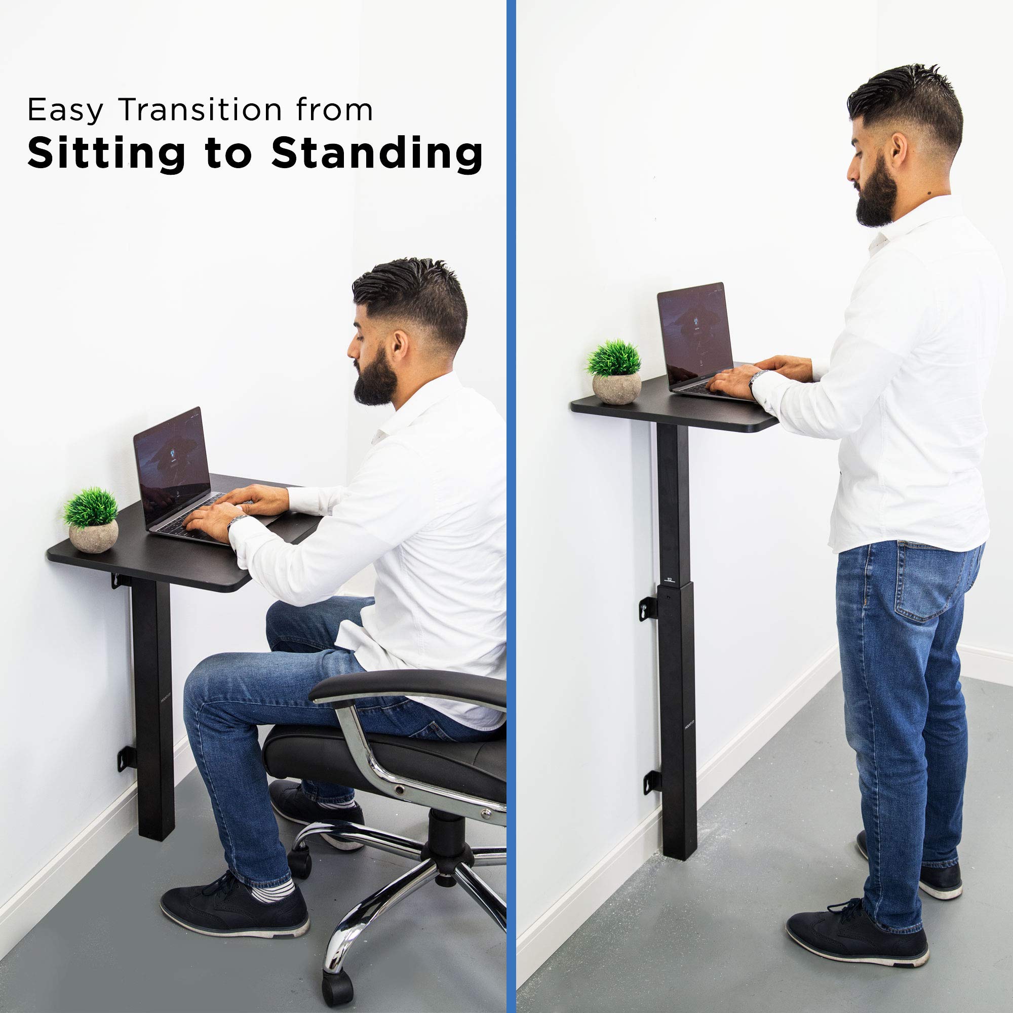 Mount-It! Height Adjustable Wall Mounted Workstation | Sit Stand Floating Computer Desk with 24x16 Inch Surface for Laptops and Desktops