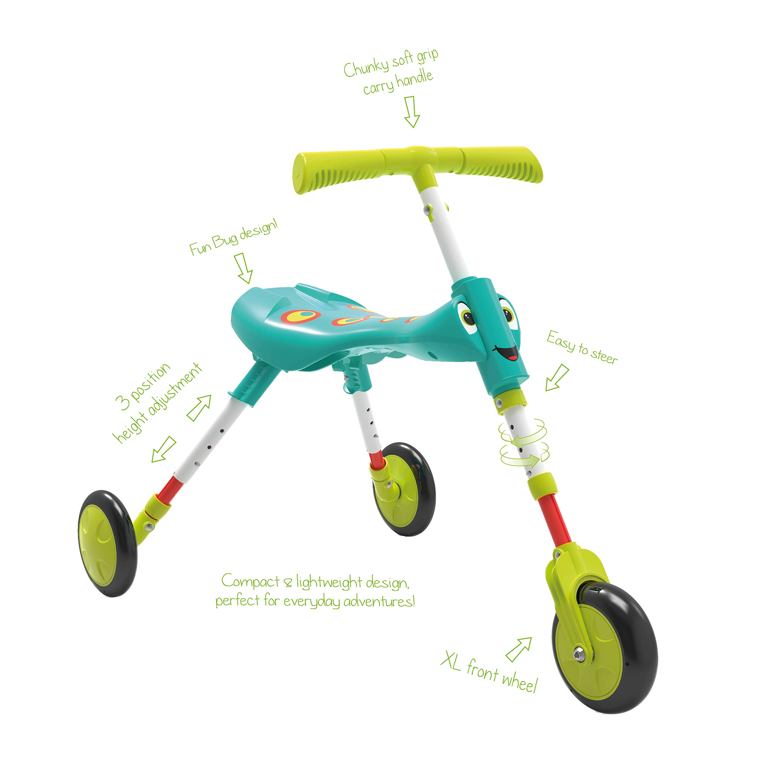 Mookie Scuttlebug XL 3-Wheel Ride-On Balance Bike | Foldable Ride-OnTricycle with Adjustable Legs | Develop Toddler Balance and Coordination | Boys and Girls Ages 1 to 4.