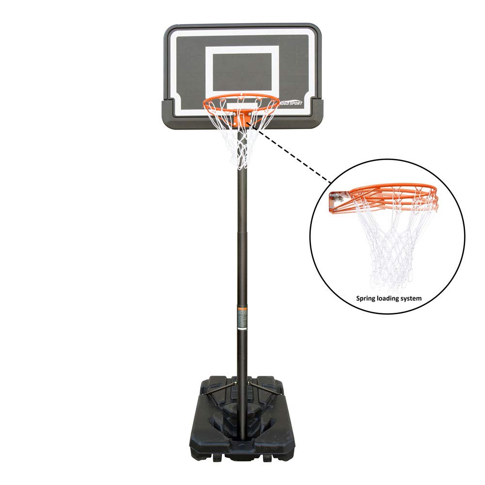 Movement God Pro Court Height-Adjustable Portable Basketball Hoop System with 44" Backboard White Border