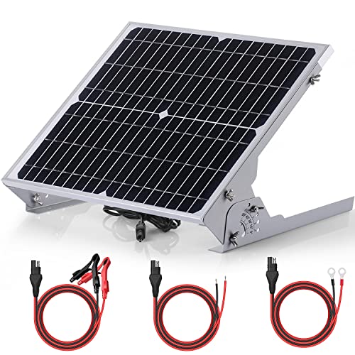 SUNER POWER 24V Waterproof Solar Battery Trickle Charger & Maintainer - 20 Watts Solar Panel Built-in Intelligent MPPT Solar Charge Controller + Adjustable Mount Bracket + SAE Connection Cable Kits