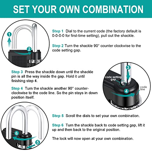 ZHEGE Gym Lock, 4 Digit Combination Lock for Locker, Fence, School, Toolbox, Hasp Storage (Black)