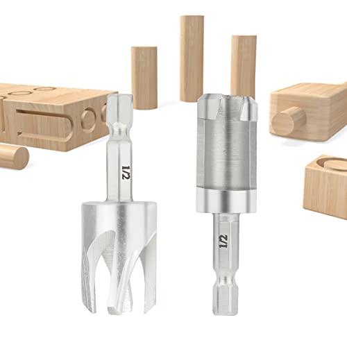 Wood Plug Cutters, 8 Pcs Straight and Tapered Plug Cutter Set 1/4", 5/16β, 3/8", and 1/2" Taper Cutting Tool Cork Drill Bit Knife Set with 1/4 Hex Shank