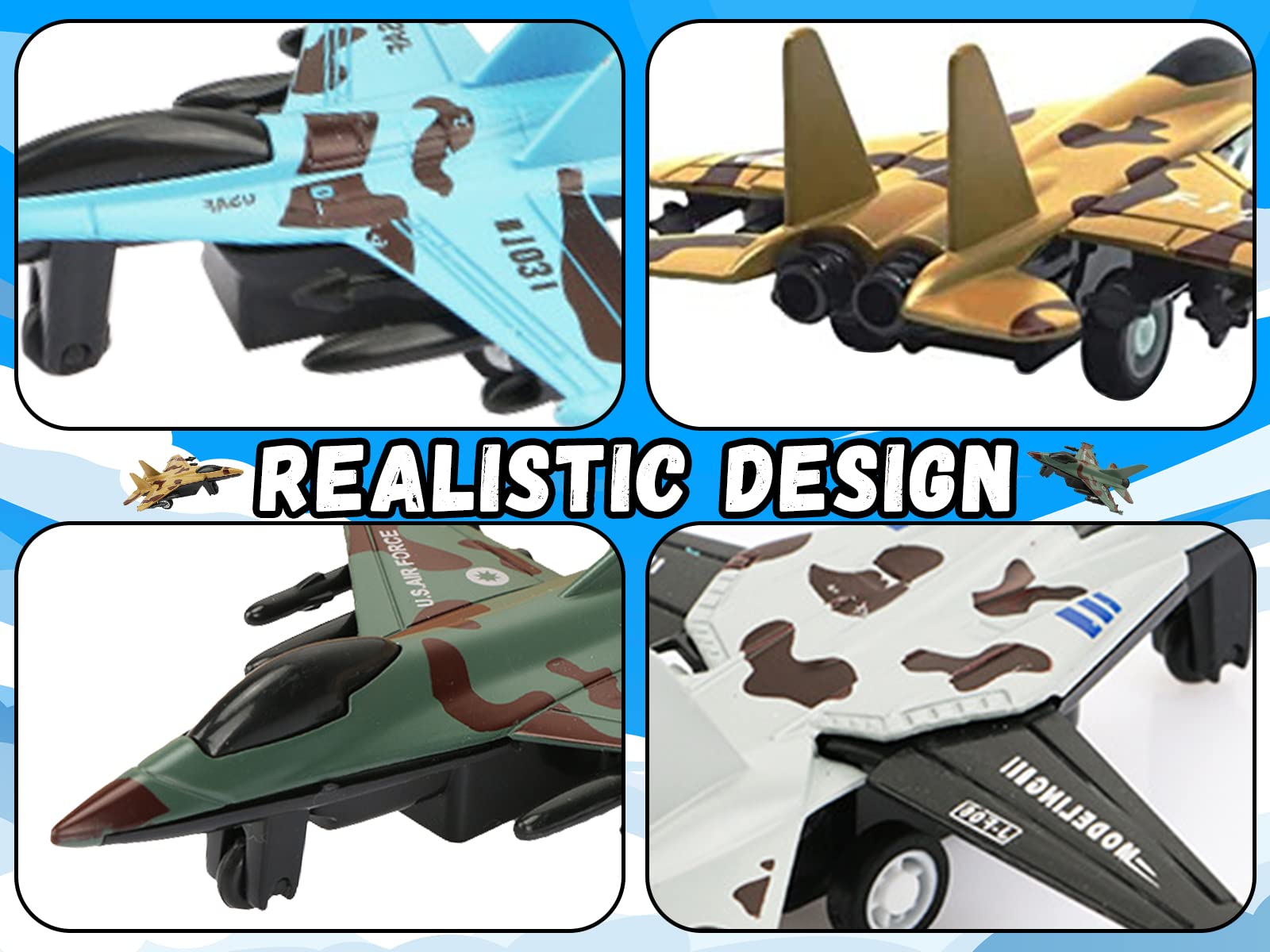 Vbacala Pull Back Airplane Toy Set Die Cast Metal Military Themed Fighter Jets, Models Aircraft Plane for Kids Toy Set Collection - 4 Pcs