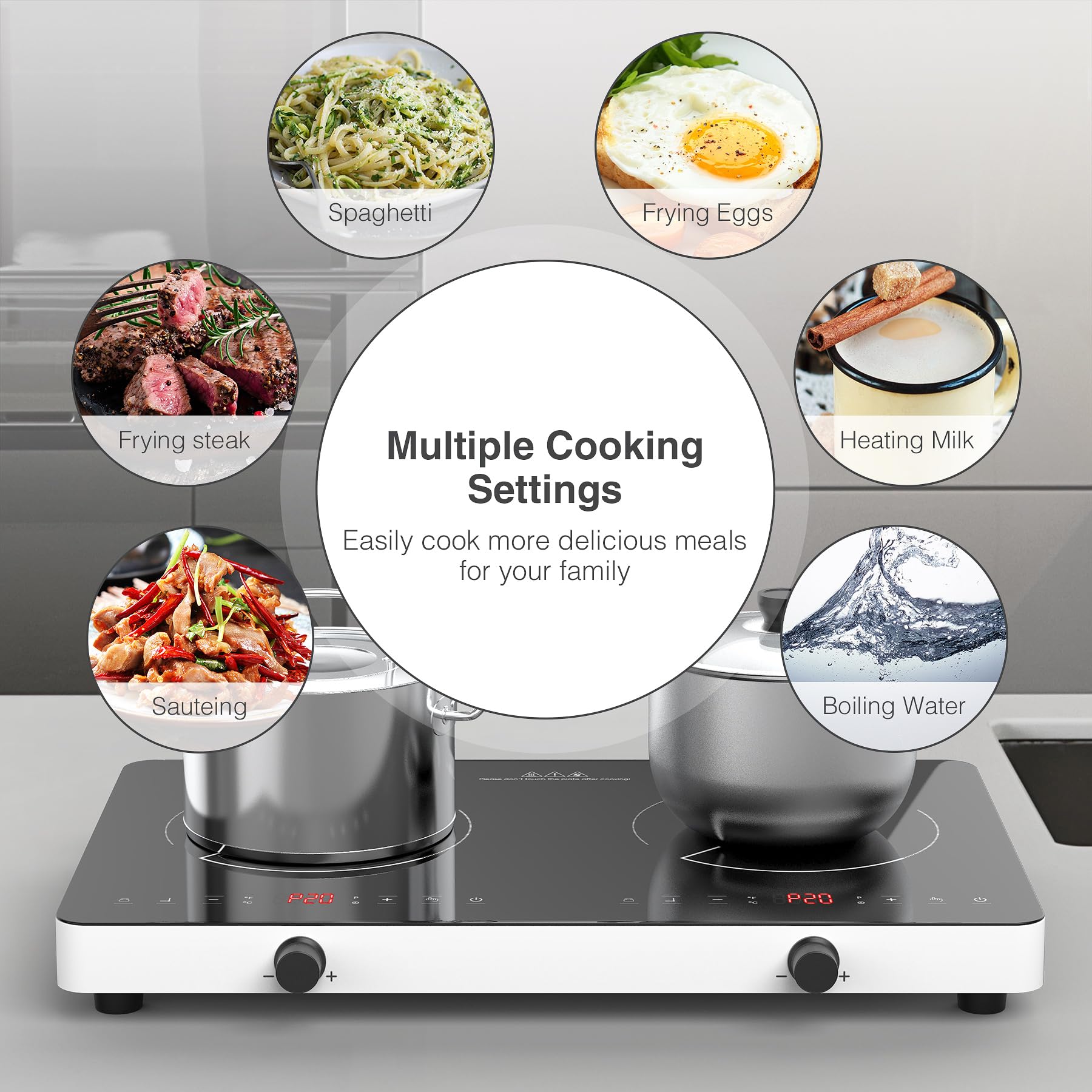 VBGK Double Induction Cooktop,4000W 110V Induction stove top Knob Control, Portable Iduction Cooktop with 9 Power Levels, Child Safety Lock & Timer 2 burner Induction cooktop