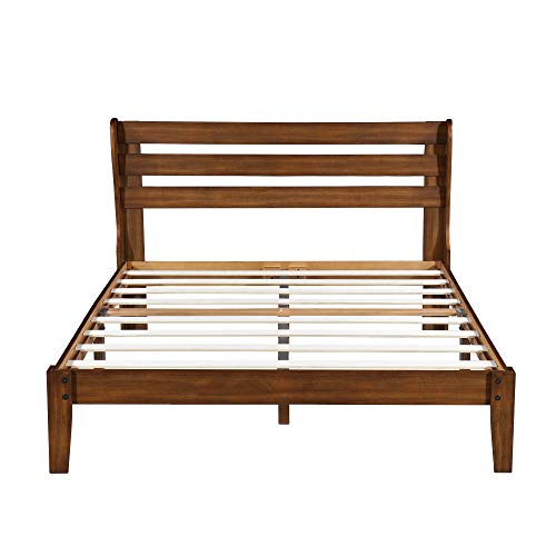 Olee Sleep Wood Platform Headboard Bed Frame, Queen, Natural
