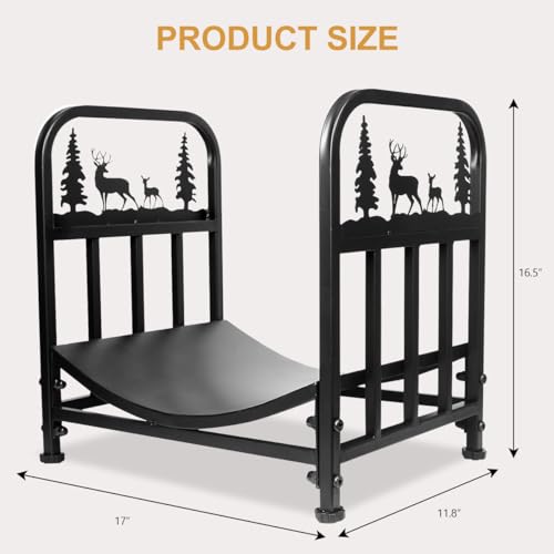 TOYSINTHEBOX Firewood Rack 17Inch Outdoor Log Holder Black Powder-Coated Steel Heavy Duty Wood Storage Accessory for Patio, Fireplace, Stove and Fire Pit with Christmas Elements