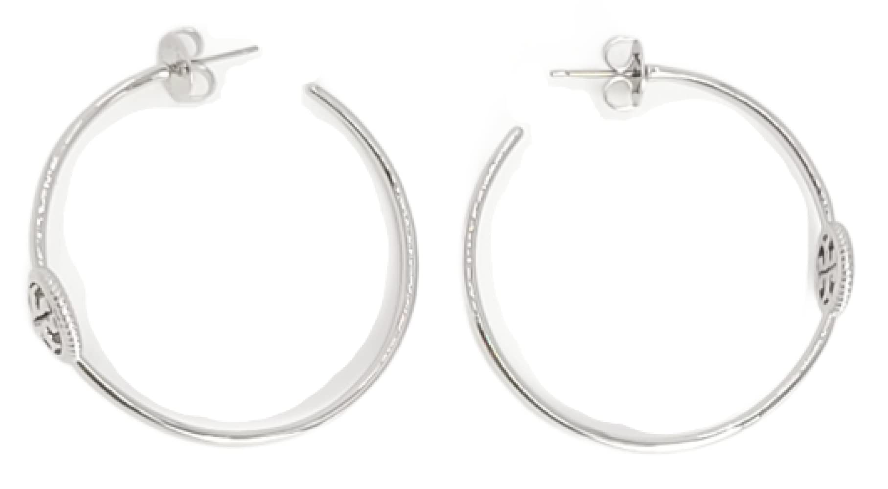 Tory Burch 137720 Rope Logo Silver Tone Women's Hoops Earrings