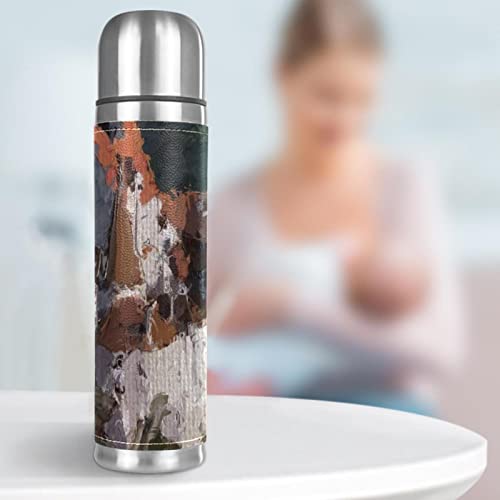 Stainless Steel Leather Vacuum Insulated Mug Castle Thermos Water Bottle for Hot and Cold Drinks Kids Adults 16 Oz