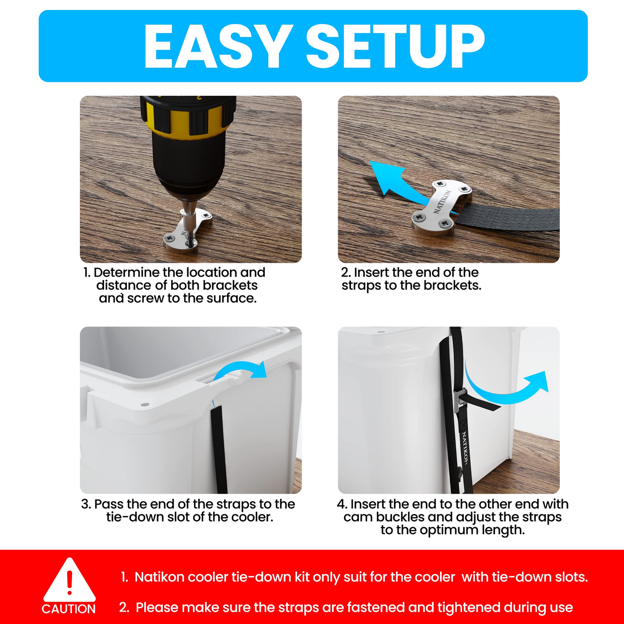 NATIKON Cooler Tie Down Kit, Cooler Accessories, Cooler Tie Down Straps for YETI Coolers RTIC Coolers to Boat, Deck, Truck Bed and Trailer