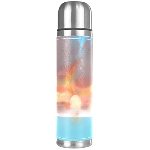 Stainless Steel Leather Vacuum Insulated Mug Sky Thermos Water Bottle for Hot and Cold Drinks Kids Adults 16 Oz