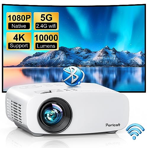 Projector with WiFi and Bluetooth, Native 1080P Music Projector,10000L Portable Outdoor Projector Support 4K Home Theater,300”Projection Display Projector Compatible with HDMI/iOS & Android/PC