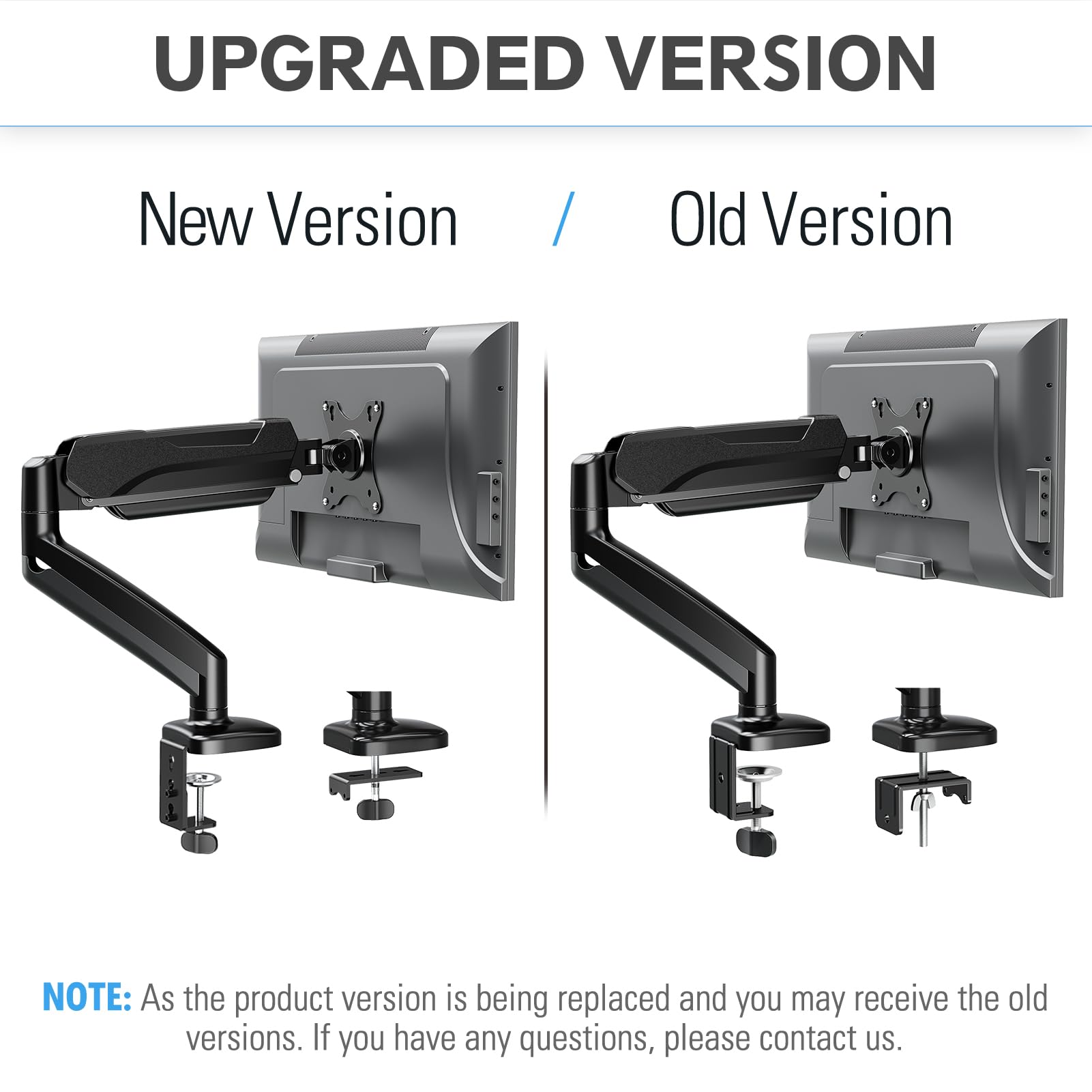 MOUNTUP Single Monitor Desk Mount, Adjustable Gas Spring Monitor Arm Support Max 32 Inch, 4.4-17.6lbs Screen, Computer Monitor Stand Holder with Clamp/Grommet Mounting Base, VESA Mount Bracket, Black