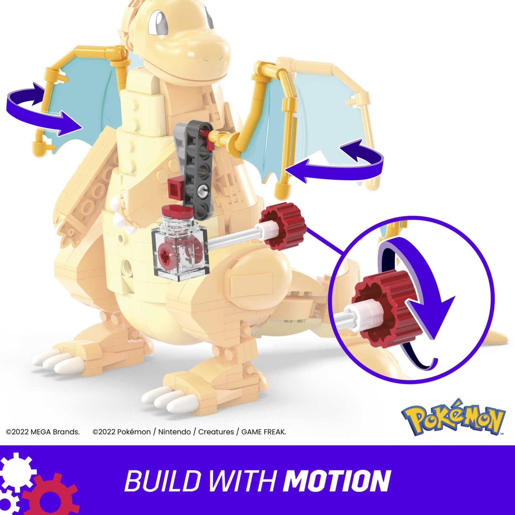 MEGA Pokémon Building Toys Set Dragonite with 388 Pieces, Articulated and Poseable with Motion, 7 Inches Tall, for Kids