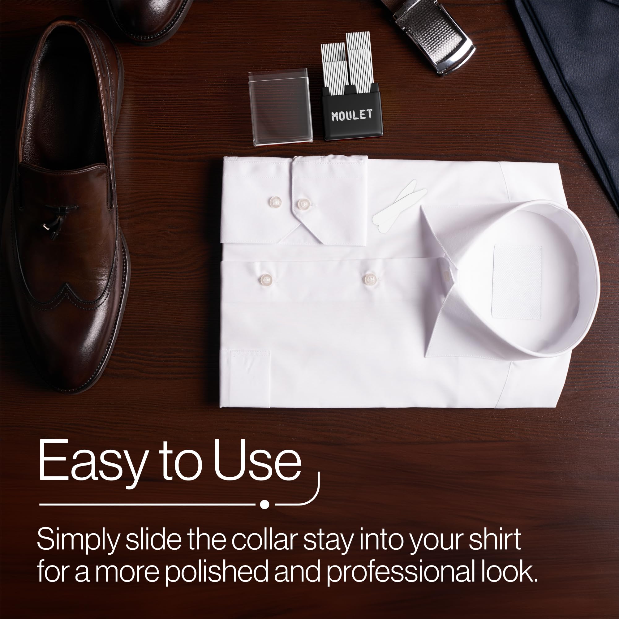 Moulet 56 Collar Stays for Men's Dress Shirts - Premium Dress Shirt Collar Inserts, 4 Sizes - Plastic Collar Stays for Men (Plastic)