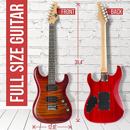 Pyle Electric Guitar Kit with Amp, Full Size Instrument with Humbucker Pickups, Guitarra Electrica Amplifier and Beginner Bundle Accessories, 39" Legacy Red