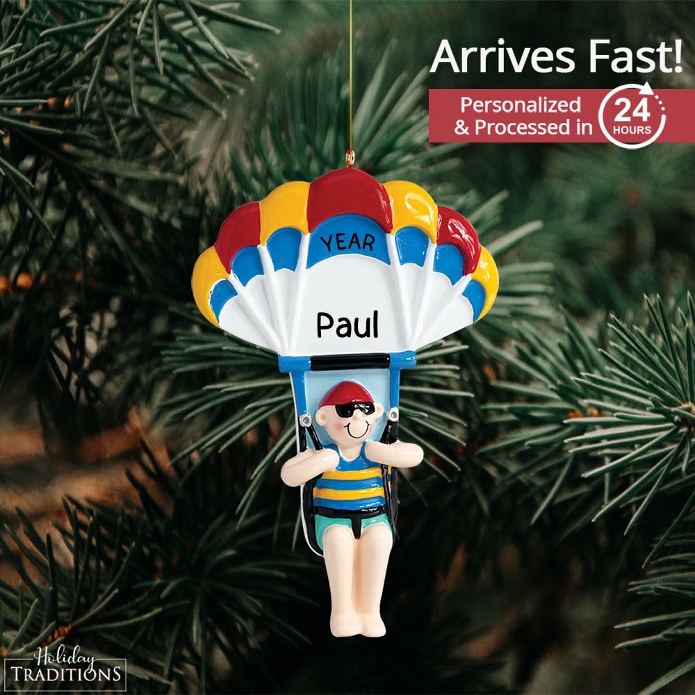 Personalized Water Sports Christmas Ornaments 2023 - Fast & Free 24h Customization – Parasailing Boy Christmas Decorations with Name - Comes Gift-Wrapped