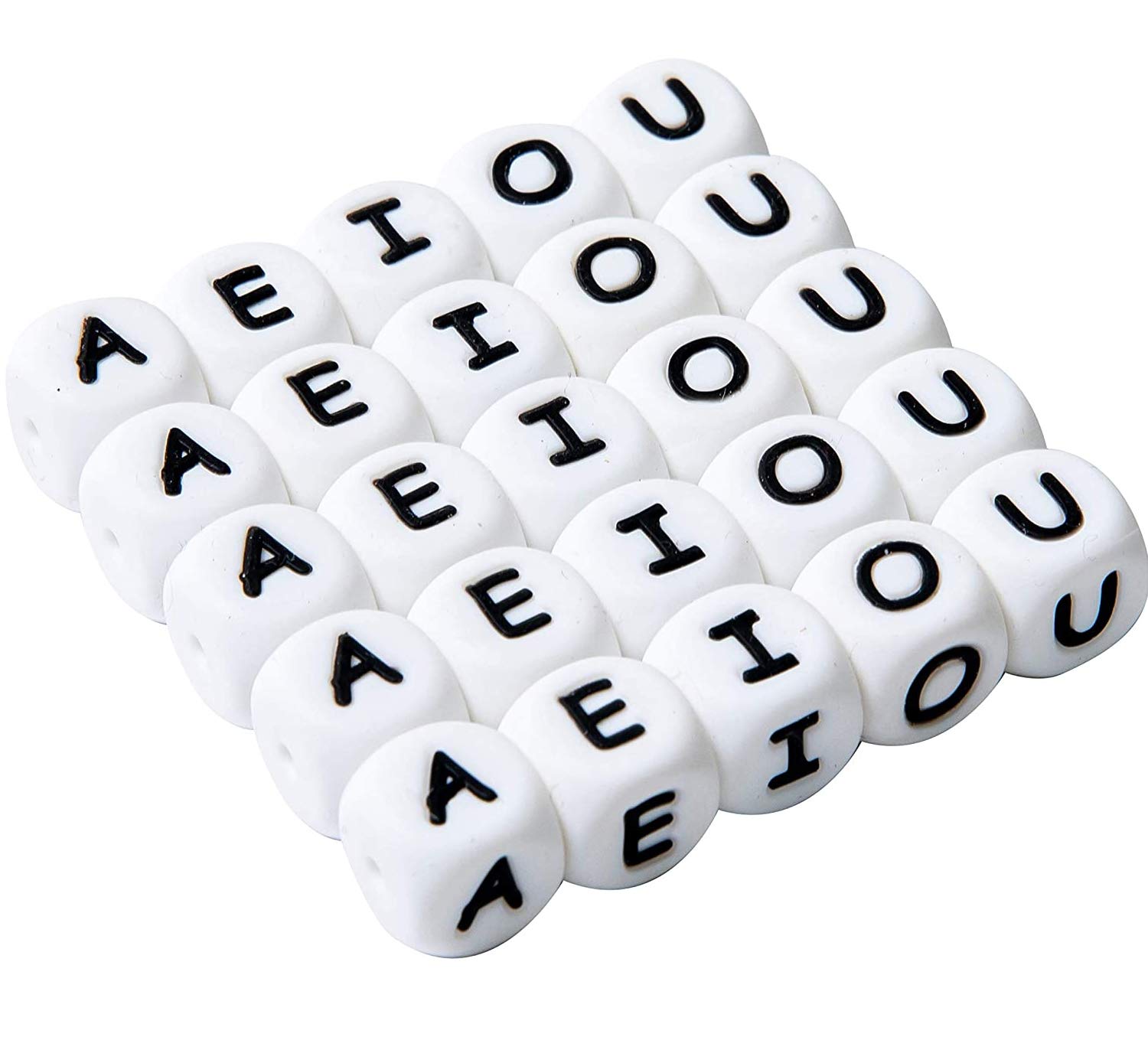 Promise Babe 12mm Square Silicone Alphabet Beads 40pc Vowel AEIOU Letters for DIY Nursing Necklace Baby Teething Beads