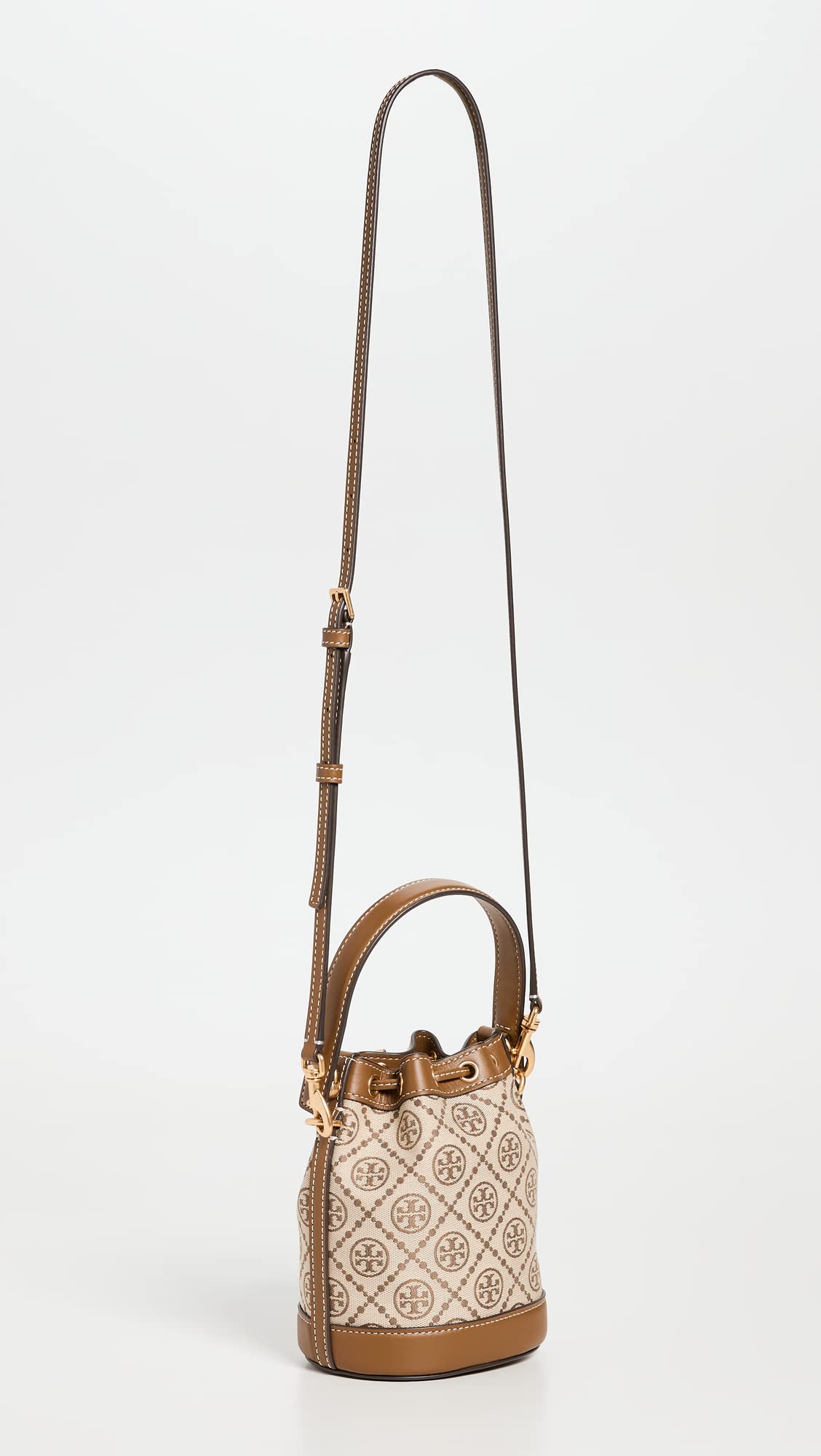 Tory Burch Women's T Monogram Jacquard Mini Bucket Bag, Hazelnut, Tan, Print, One Size