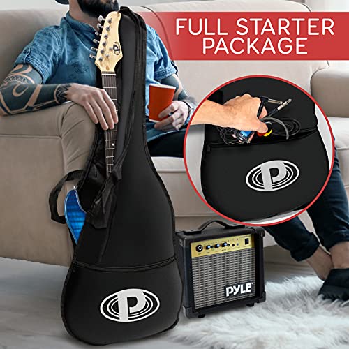 Pyle Electric Guitar Kit with Amp, Full Size Instrument with Humbucker Pickups, Guitarra Electrica Amplifier and Beginner Bundle Accessories, 39" Legacy Blue