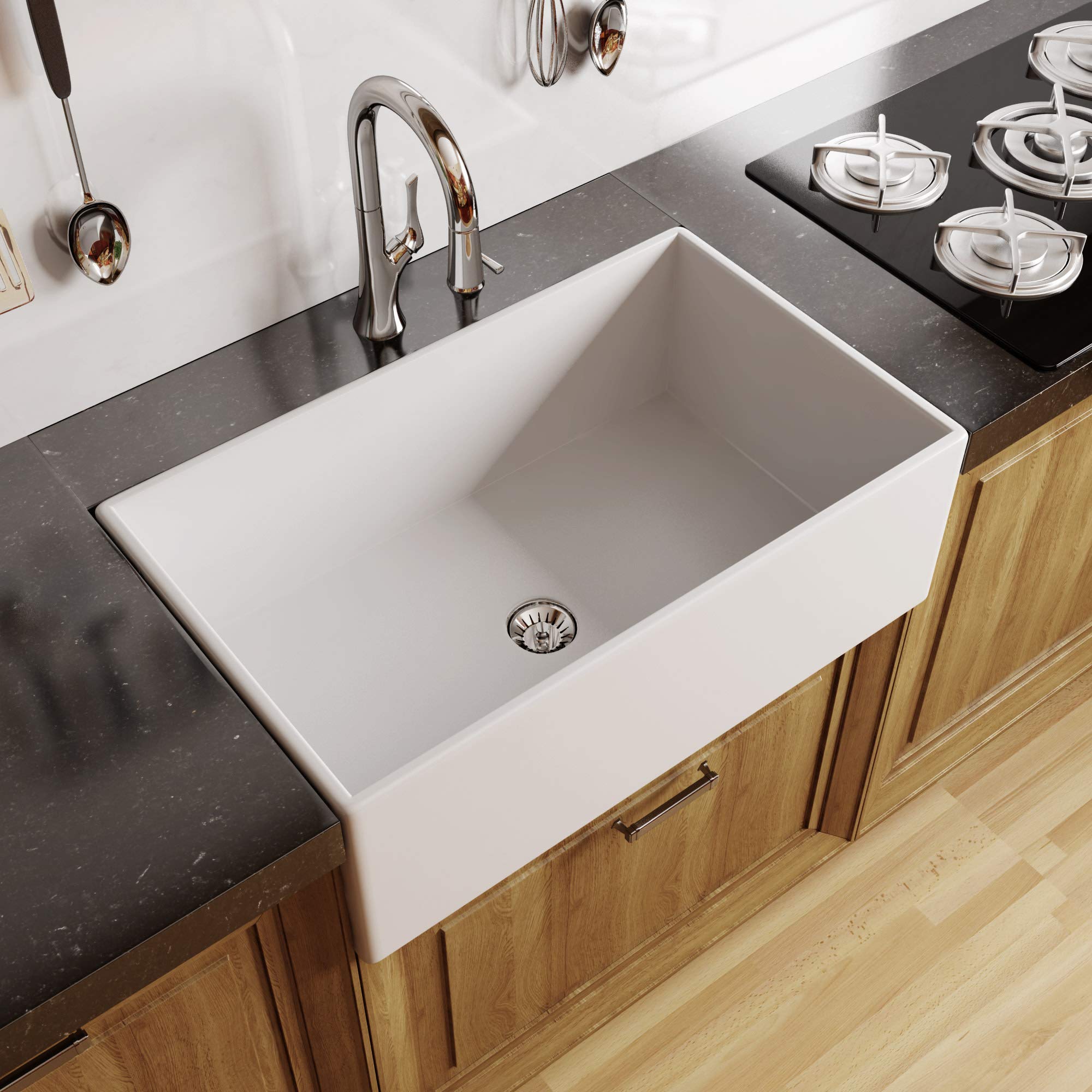 Miseno MNO33201FC Inferno 33" Single Basin Farmhouse Fireclay Kitchen Sink - White