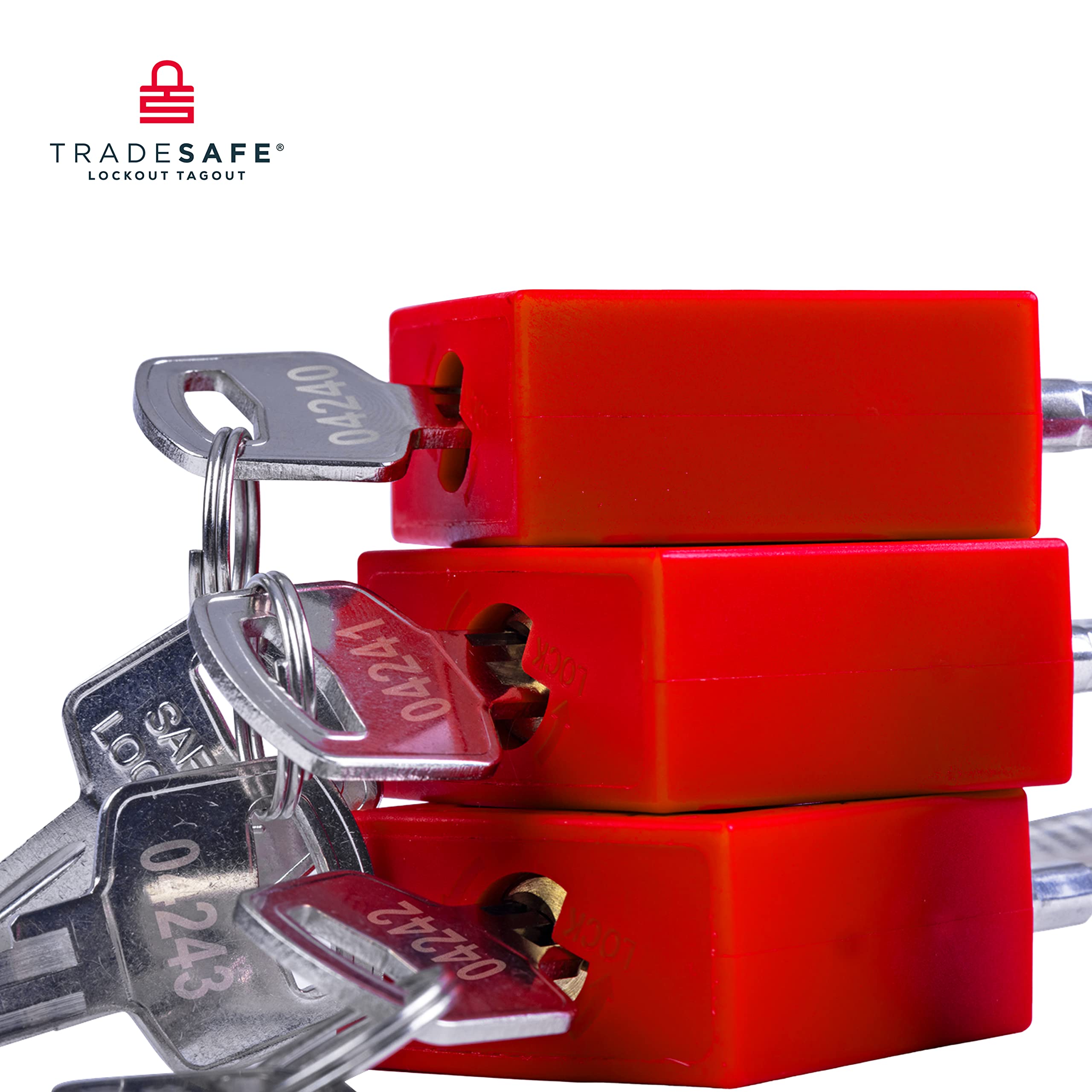 TRADESAFE Lockout Tagout Steel Cable Locks with Keys,10 Red Keyed Different Electrical Lockout Padlock Set, 2 Keys per Lock, OSHA Compliant, Premium Grade
