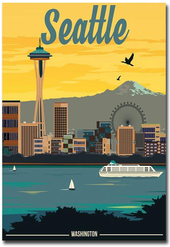 Seattle Washington Vintage Travel Art Refrigerator Magnet Size 2.5" x 3.5"