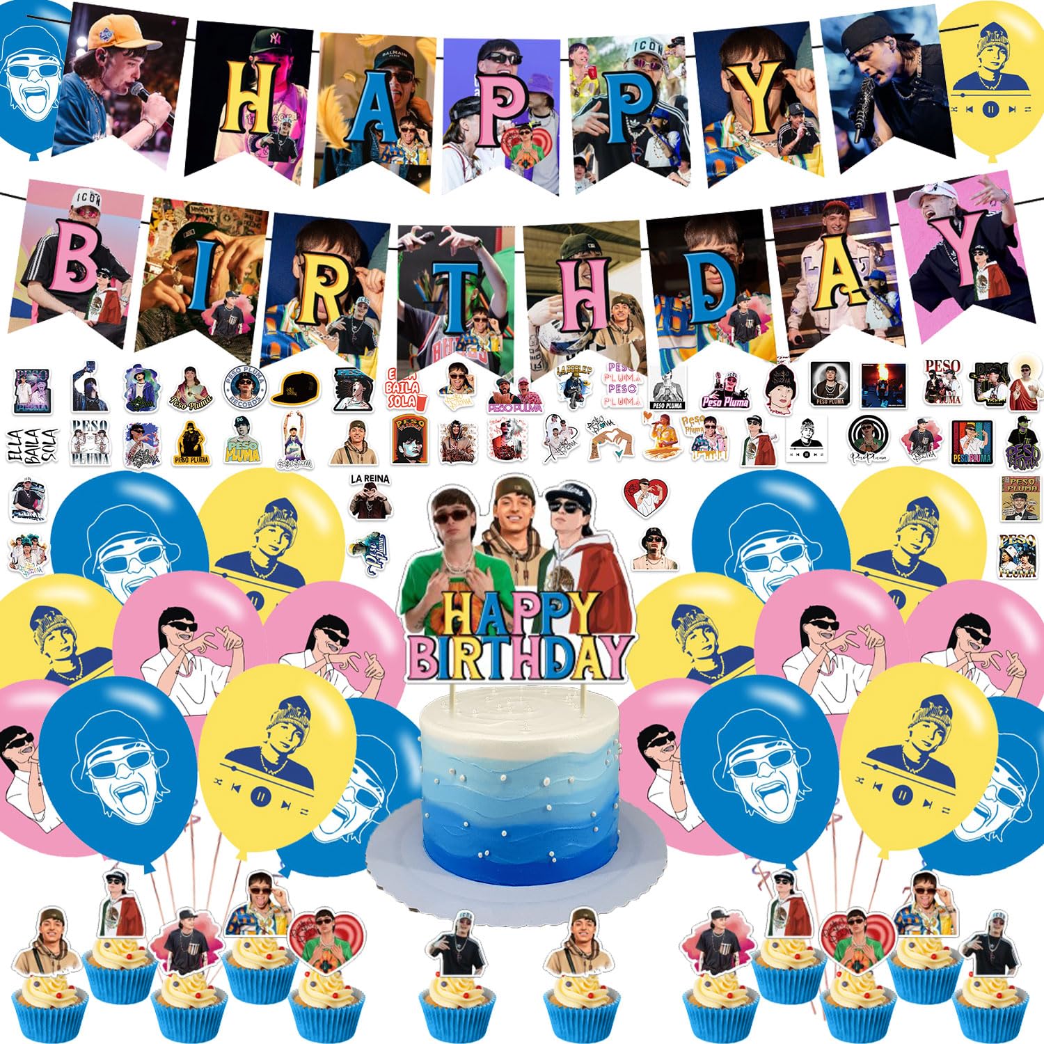 ๐๐ฎ๐ผ๐ธ ๐๐ต๐พ๐ถ๐ช Theme Birthday Party Decorations,๐๐ฎ๐ผ๐ธ ๐๐ต๐พ๐ถ๐ช Rapper Singer Party Supply Set for Kids with 1 Happy Birthday Banner , 12 Cupcake Toppers,18 Balloons and Sticker for Music Party Decorations