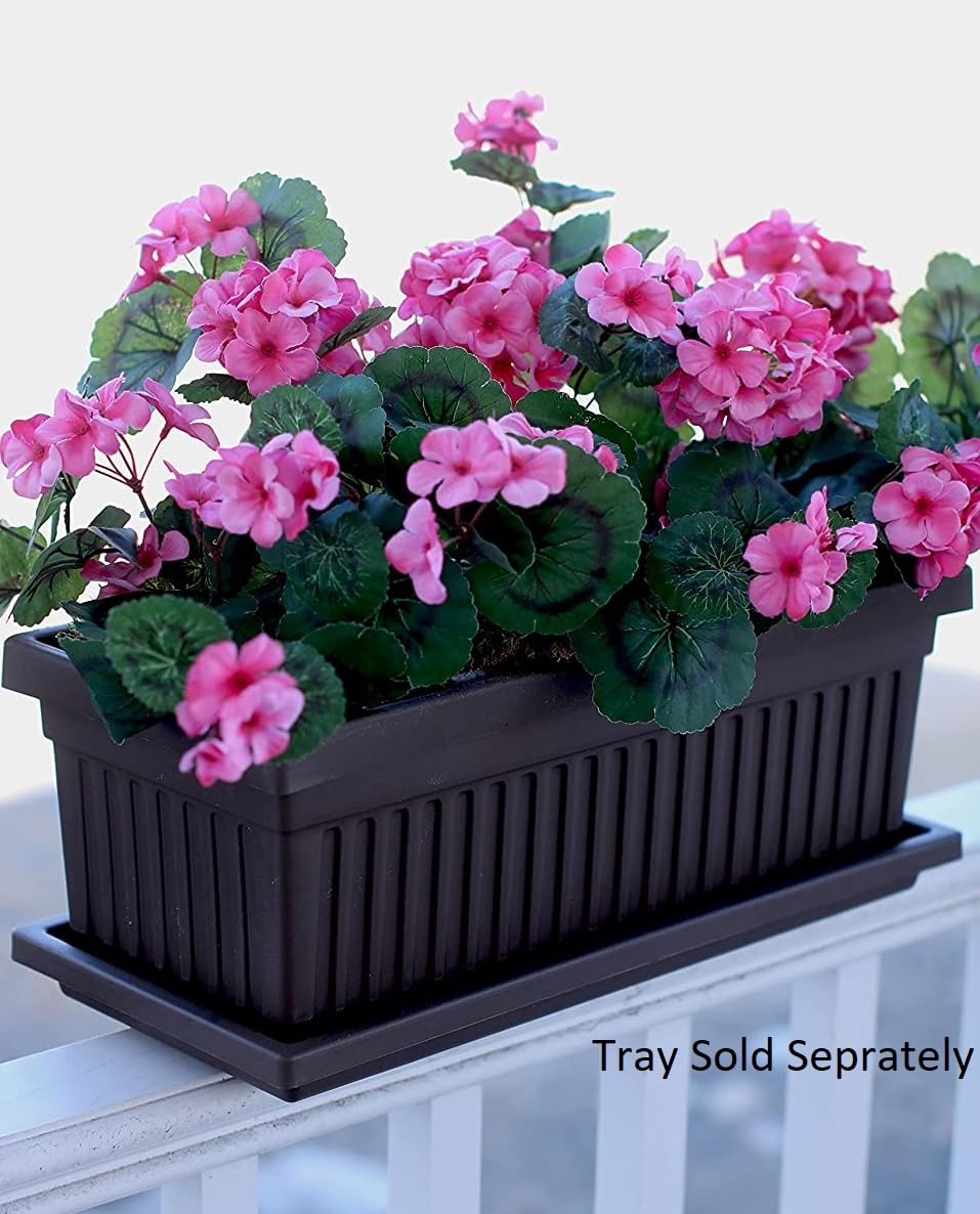 The HC Companies 18 Inch Venetian Rectangular Window Planter Box - Lightweight Plastic Indoor Outdoor Plant Pot with Drainage for Windowsill, Herbs, Flowers, Black