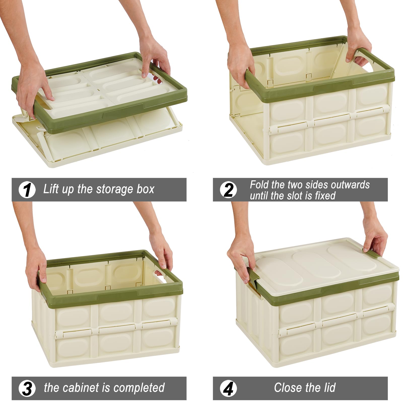 Phyllia Foldable Storage Boxes with Lids, 3 Pack Collapsible Plastic Storage Bins Organizer Containers Baskets Cub with Cover,Stackable Utility Crates Storage Box (Green, 30L)