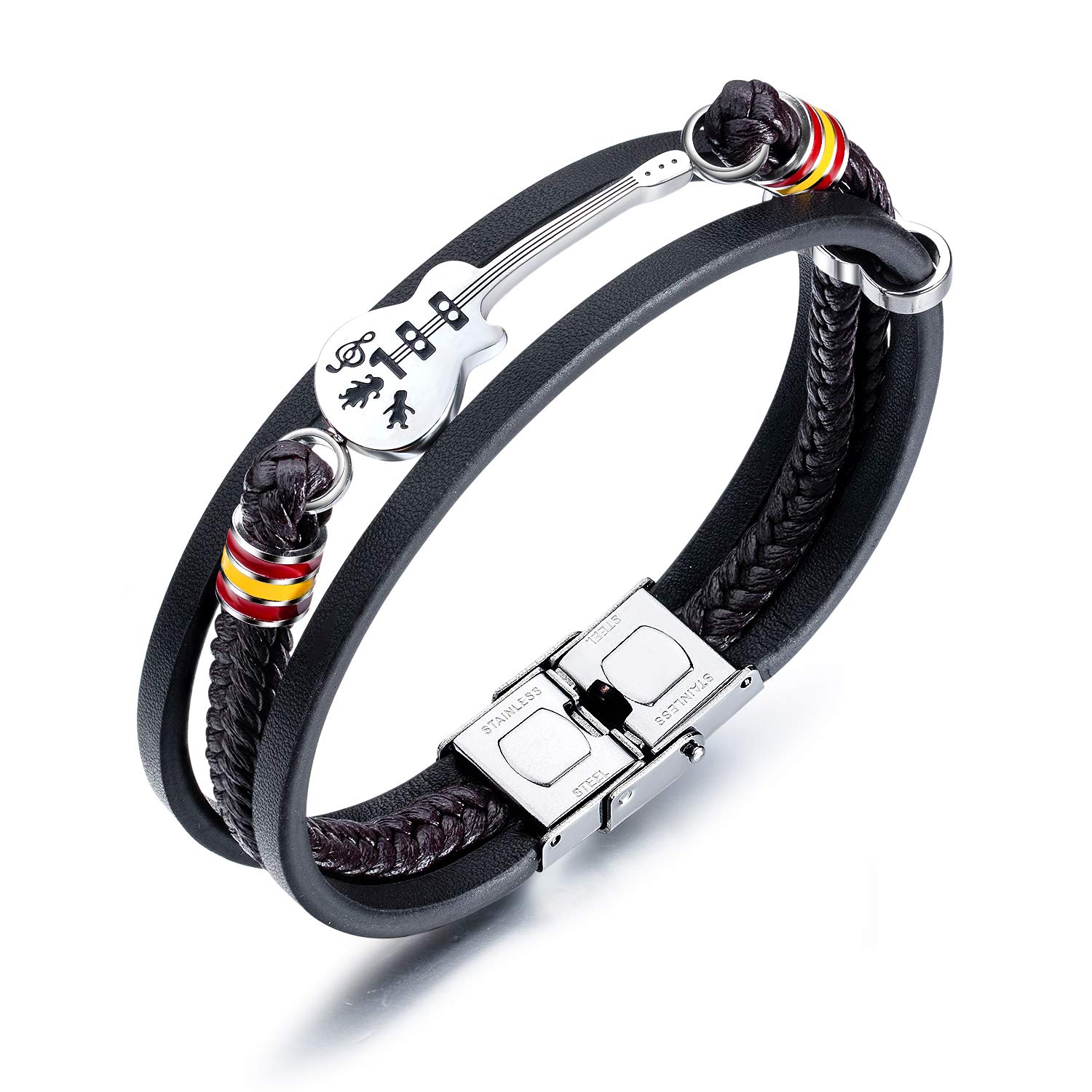 Mishow Mens Womens Leather Bracelet Guitar Handmade Braided Multi-Layer Wrap Bracelet, 8.26 inches
