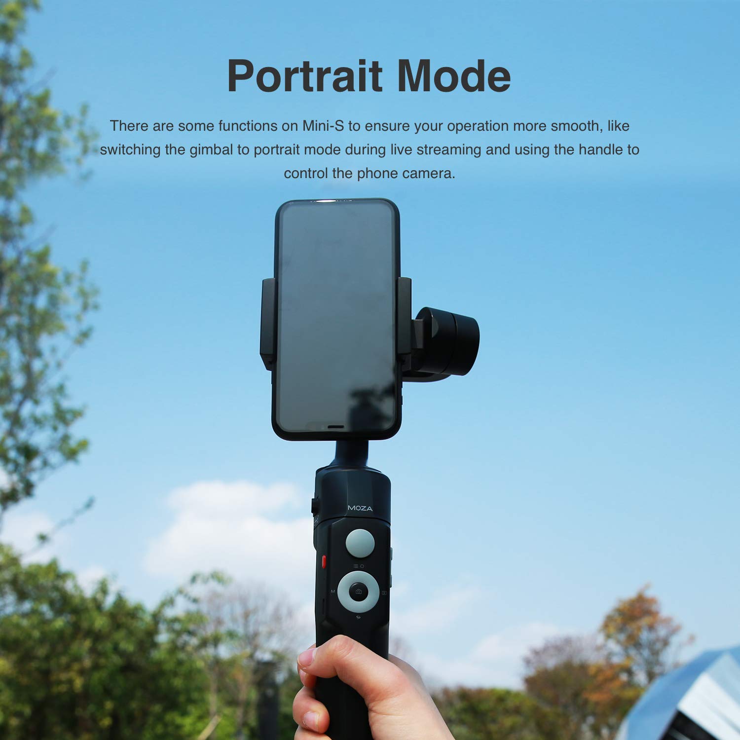 MOZA Mini-S Smartphone Gimbal, One-Button Zoom Object Tracking Foldable 3 Axis Gimbal Stabilizer for Smartphone
