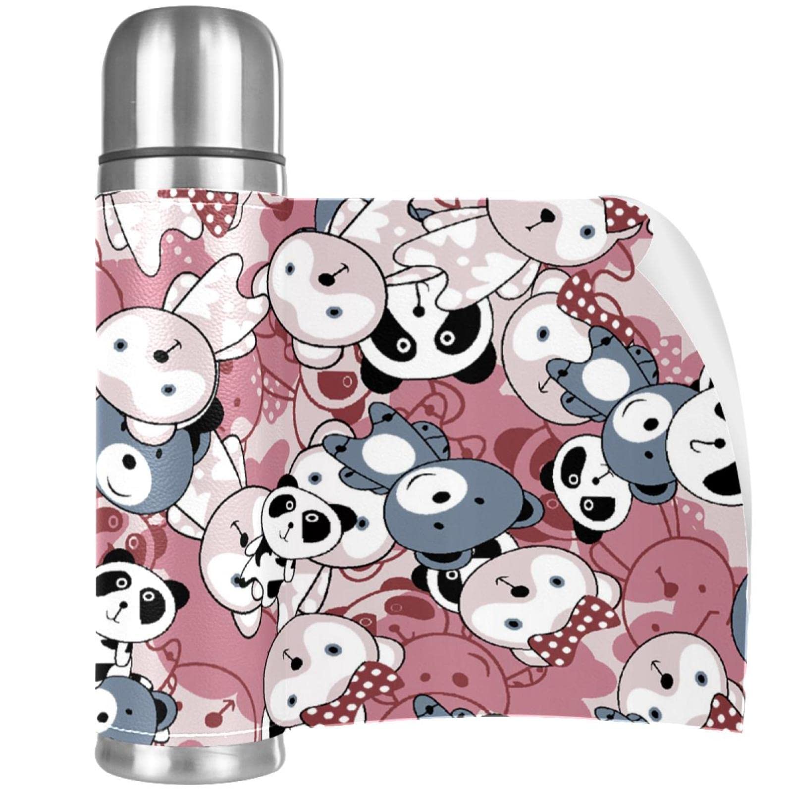 Stainless Steel Leather Vacuum Insulated Mug Bear Thermos Water Bottle for Hot and Cold Drinks Kids Adults 16 Oz