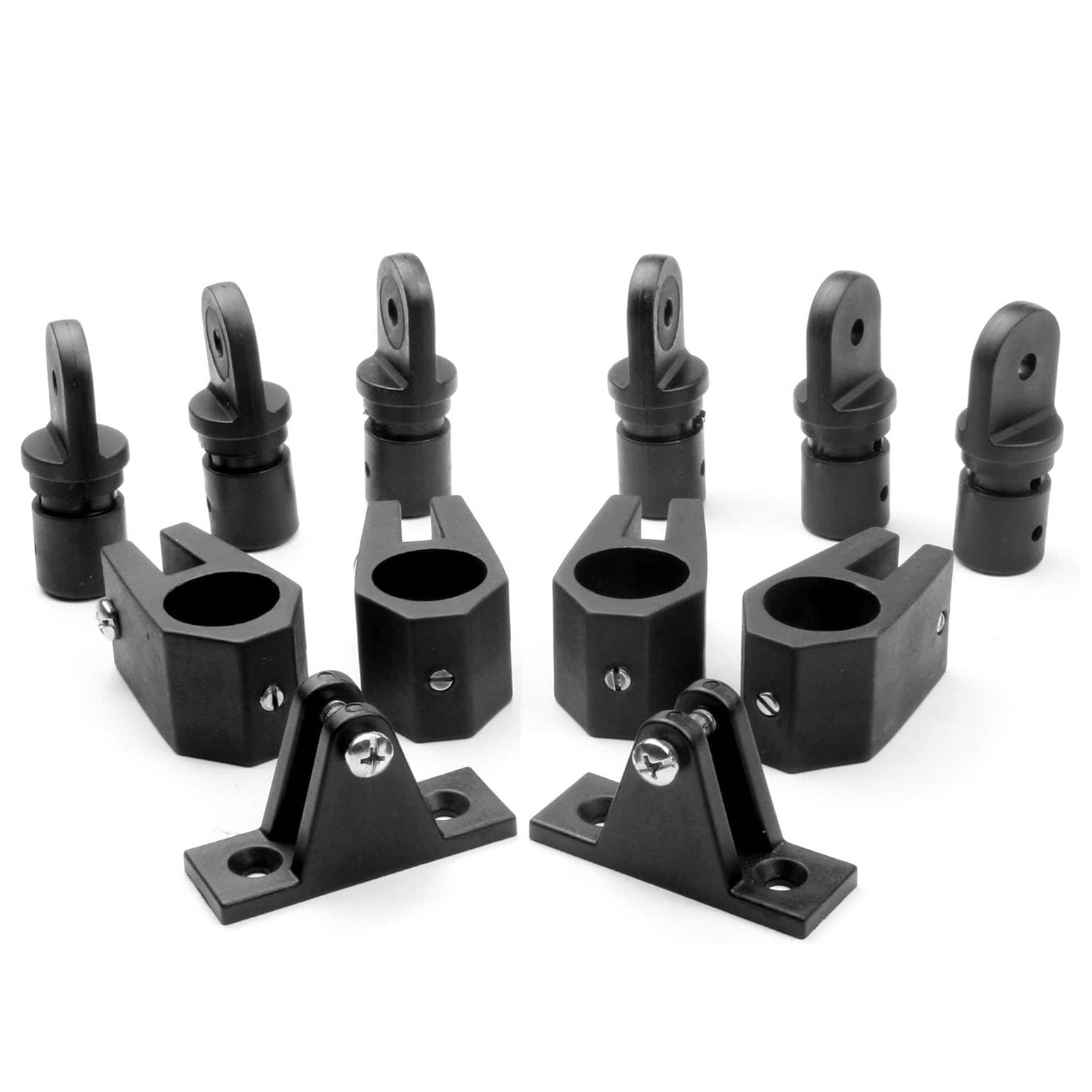 Mizugiwa Boat 3-Bow Bimini Top Black Nylon Boat Jaw Slide, Cap Eye End, Deck Hinge, Fittings 1 Inch Set