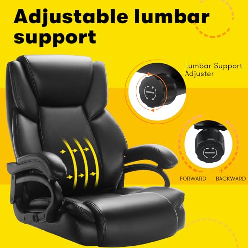OFIKA Big and Tall Office Chair 500lbs - Adjustable Lumbar Support, Office Chair for Heavy People, Heavy Duty High Back Executive Desk Chair with Wide Seat and Quiet Rubber Wheels, Large Office Chair