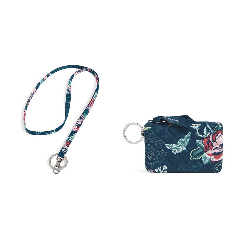 Vera Bradley Lanyard, Rose Toile-Recycled Cotton Women's Zip Id Case Wallet, Rose Toile-Recycled Cotton, One Size
