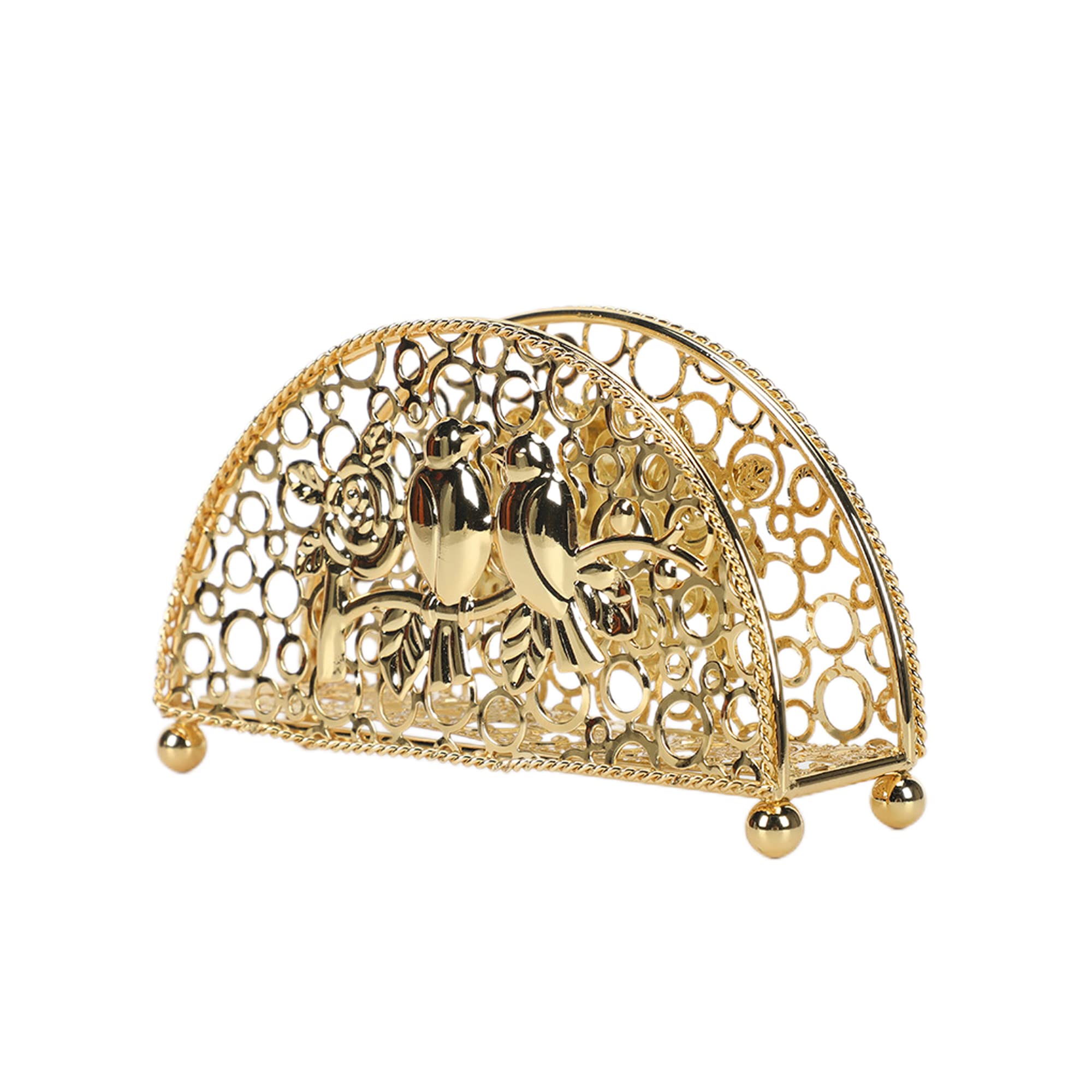 SDlumeiy Metal Semicircle Gold Napkin Holder with Bird,Paper Tissue Dispenser for Dining Table, Kitchen Countertop 6x1.6x3.1inch