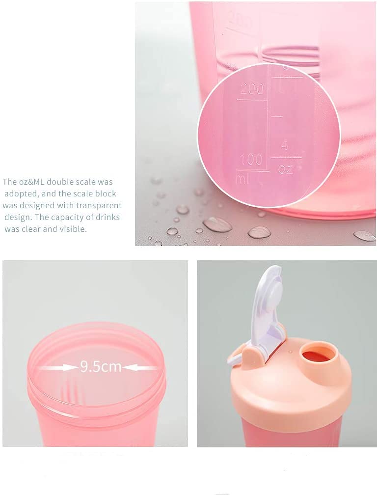 Protein Shaker Bottle Blender for Shake and Pre Work Out, Best Cup w.Classic Loop Top & Whisk Ball, Kitchen Water Bottle, Juice Mixer, Supplement Mixed Bottle-16Oz-400ml Pink Top/Pink Body