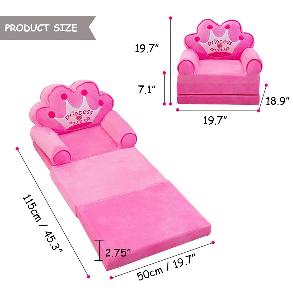 onegoodcar Plush Foldable Kids Sofa Backrest Armchair, 2 in 1 Foldable Children Sofa Cute Cartoon Lazy Sofa Children's Flip Open Sofa Bed for Living Room Bedroom (3 fold - Pink)