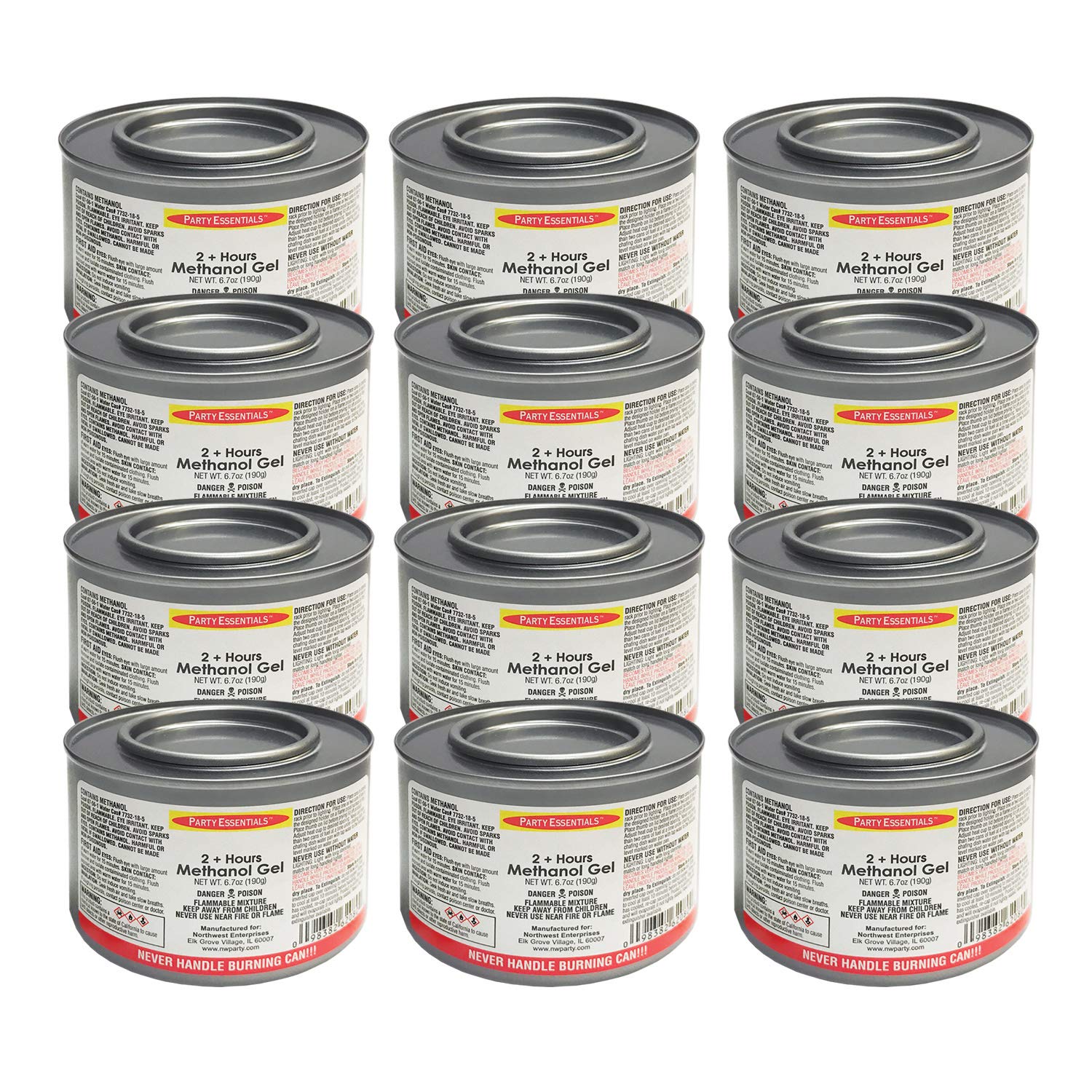 Party Essentials Chafing Dish Jelled Methanol Warming Fuel, 12-Pack