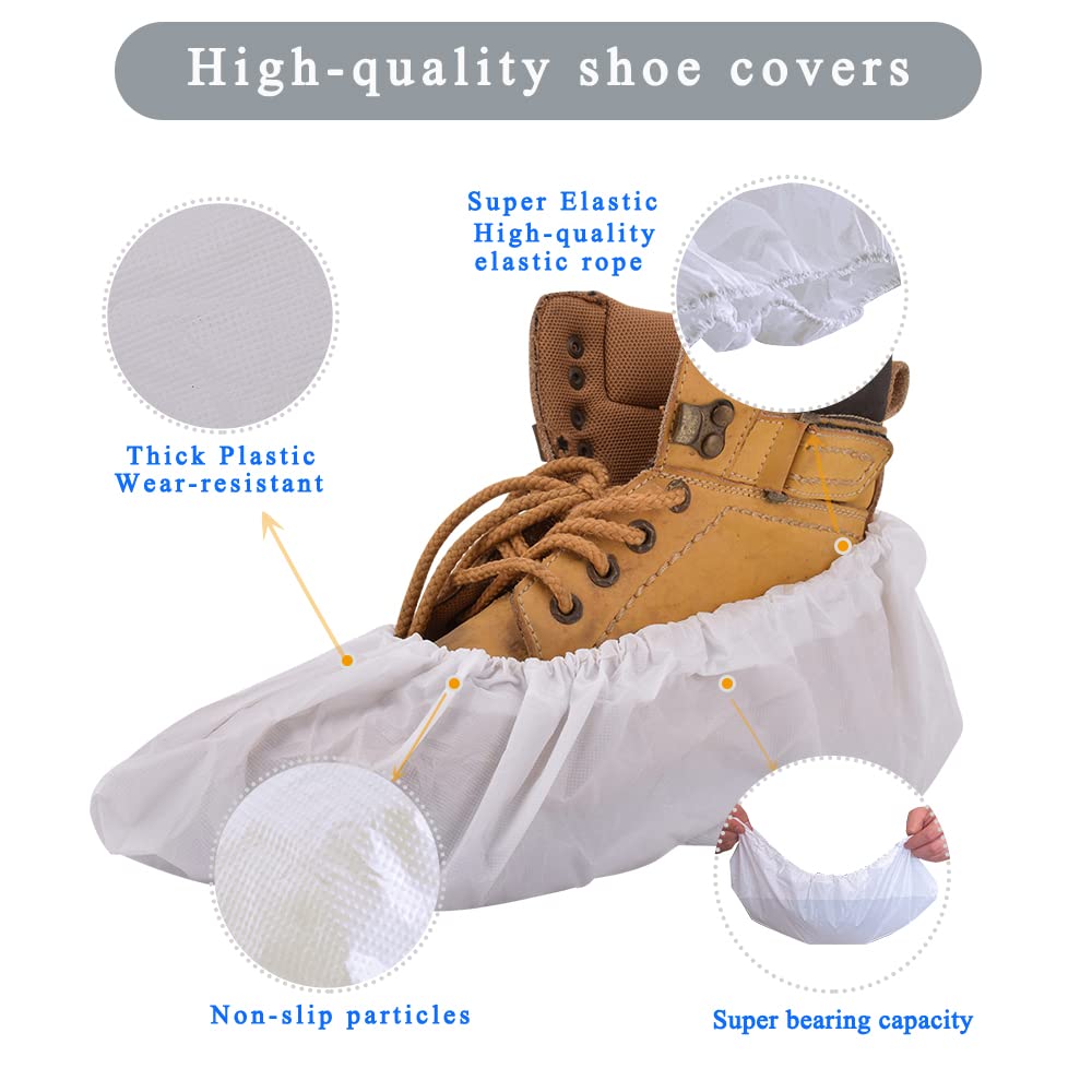 Sunshine post Shoe Covers Disposable,200Pack(100 Pairs)Boot Covers Waterproof Non Slip -Resistant One Size Fits Most for Rain Cleaning Indoor Floor Protection,White