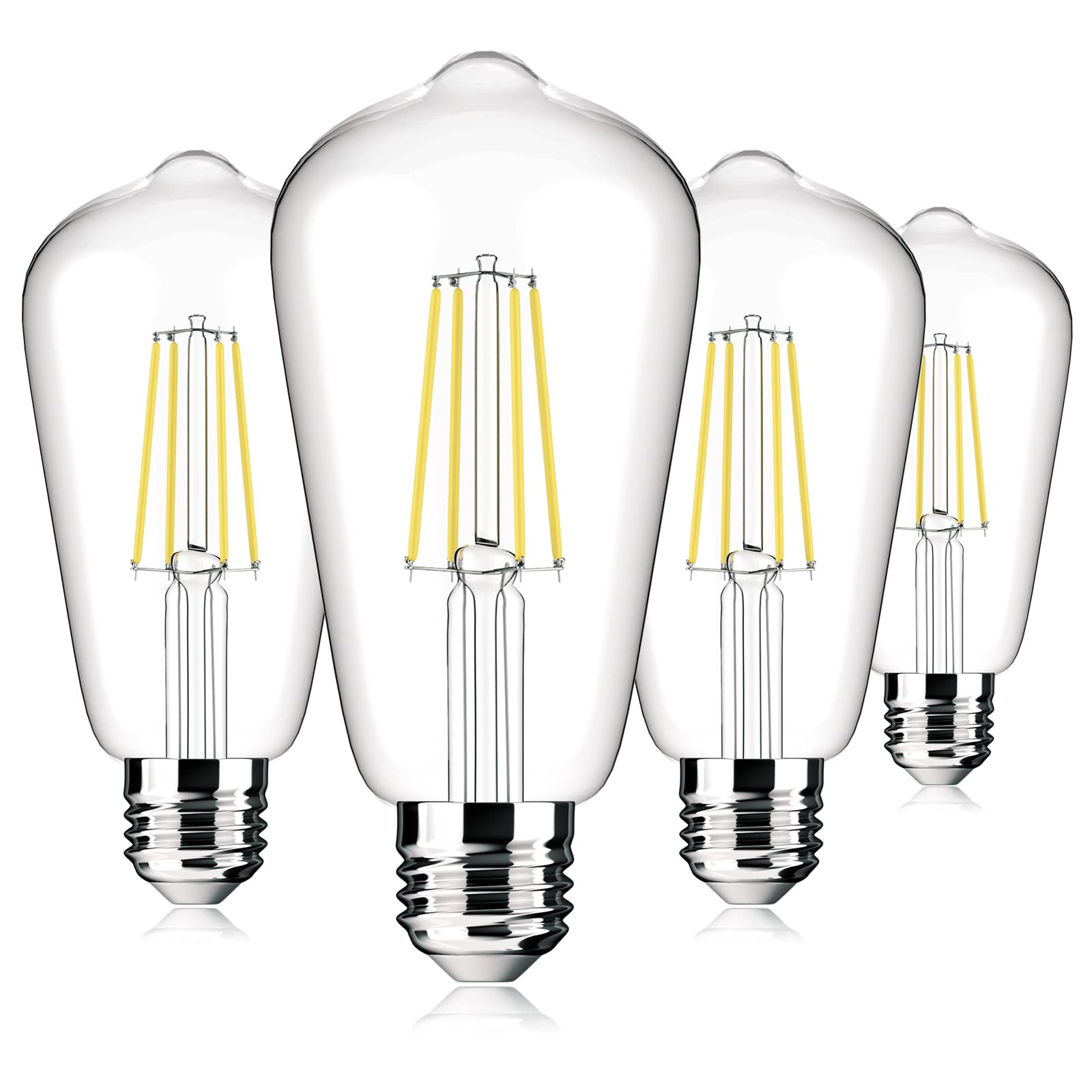 Q&S LED Edison Bulbs 6W Equivalent 60W Amber Warm 2300K 700 Lumens Antique Style ST64 LED Filament Bulbs with 85+ CRI, E26 Base Non-Dimmable No-Flicker 6 Packs