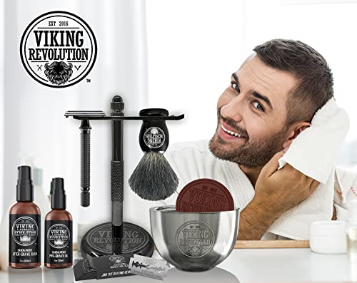 Luxury Safety Razor Shaving Kit - Includes Double Edge Safety Razor, Stand, Bowl, After-Shave Balm, Pre-Shave Oil, Badger Brush