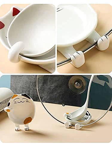 UgyDuky 2 PCS Cute Cat Multifunction Ceramic Spoon Rest,Modern Spoon Rest Holder for Stove Top Kitchen Counter Modern Spatula Utensil Rest