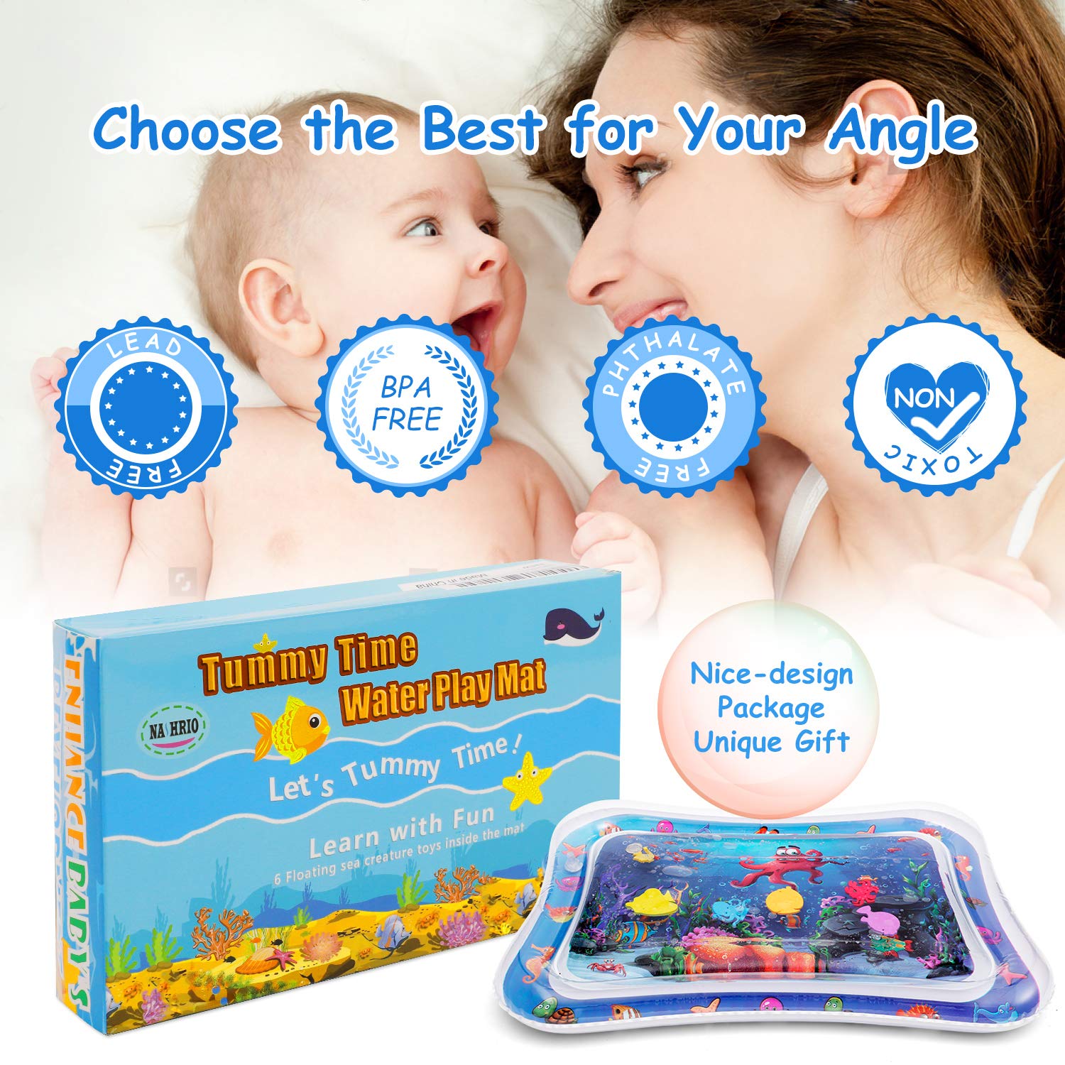 NASHRIO Tummy Time Baby Water Play Mat Toys for 3 6 9 Months, The Perfect Fun Toy for Infant Early Development Activity Centers