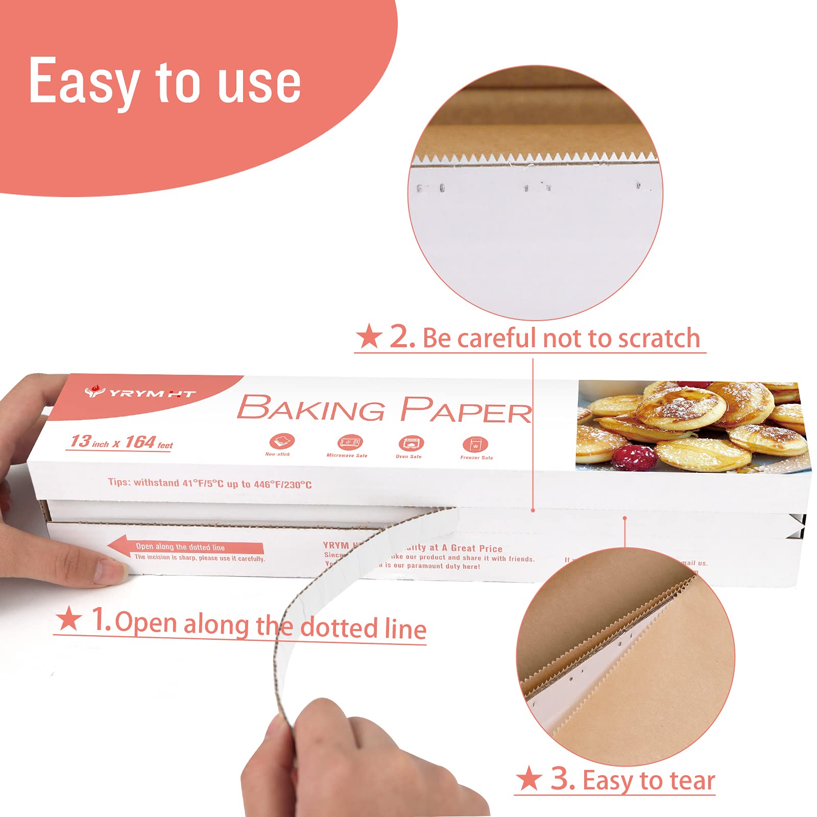 YRYM HT Parchment Paper for Baking 13 in x 164 ft - 177 SQ FT Unbleached Parchment Paper Roll, Heavy Duty Brown Baking Parchment Paper for Air Fryer, Oven