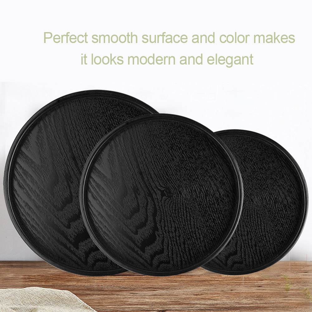 Solid Wood Tea Tray, Wooden Round Shape Serving Tray for Food and Coffee Non Slip Fruit Platters Party Dinner Plate Breakfast Server with Raised Edges(30cm)